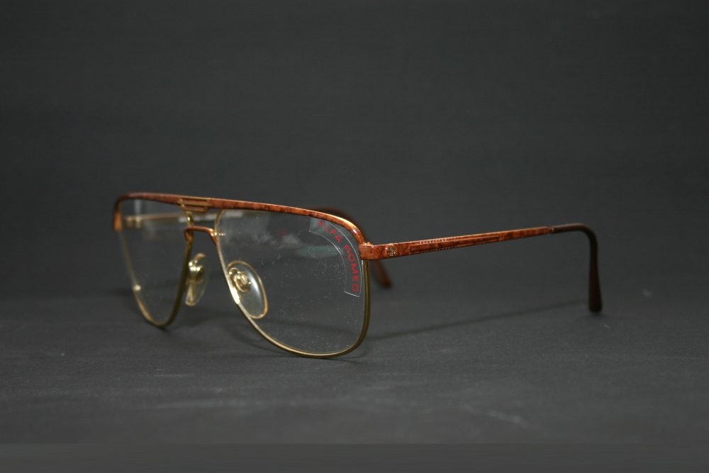 Alfa Romeo Eyeglasses Frame Mod. 78-107 Gold Wood Grain Aviator Frame ...